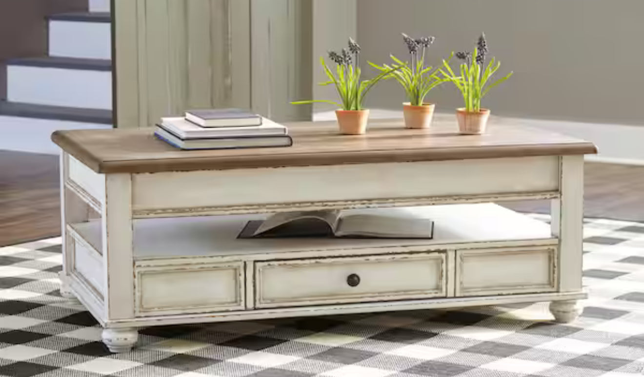 Ashely Furniture Realyn 47 In. White/Brown Rectangle Wood Coffee Table ...