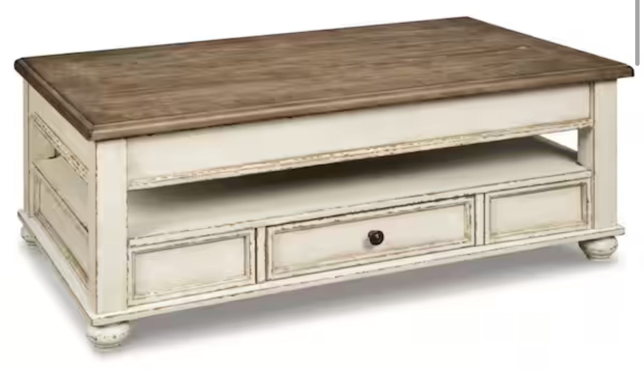 Ashely Furniture Realyn 47 In. White/Brown Rectangle Wood Coffee Table ...