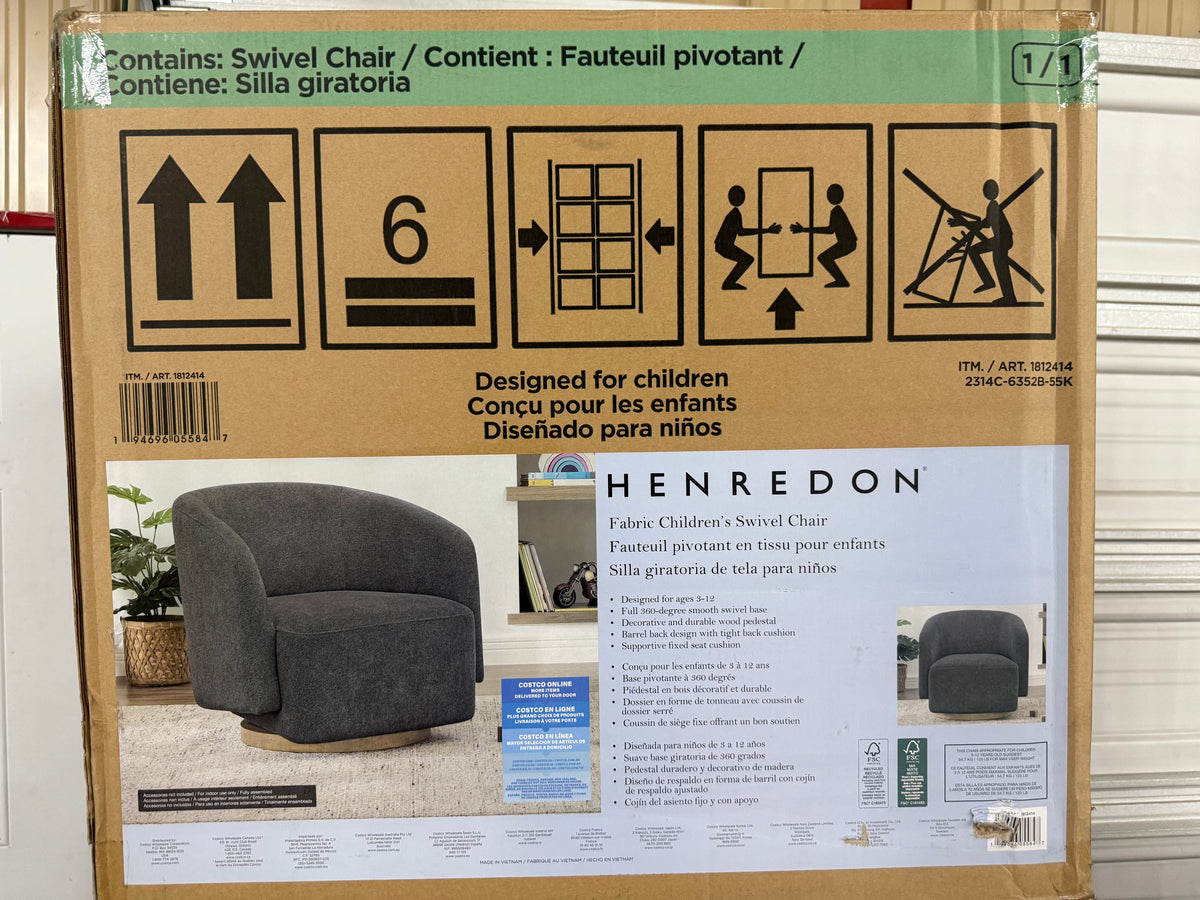 Henredon Mini Murphy Kids Swivel Accent Chair, Dark Gray!! NEW IN BOX ...